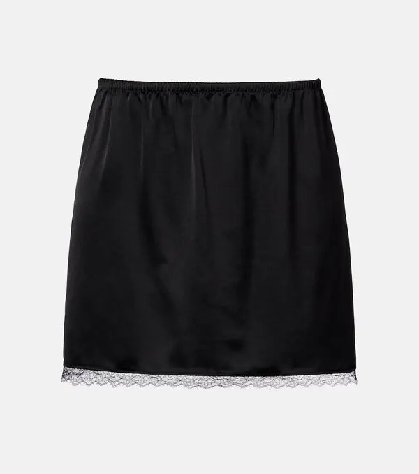 LESET Lace-trimmed Satin Miniskirt - Black