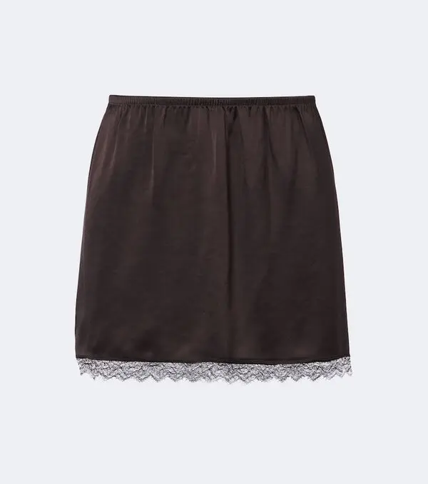 LESET Lace-trimmed Satin Miniskirt - Brown