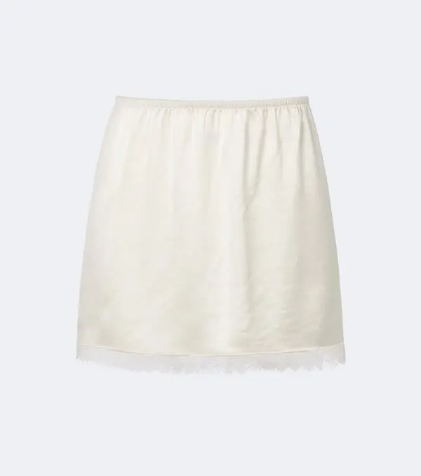 LESET Lace-trimmed Satin Miniskirt - White