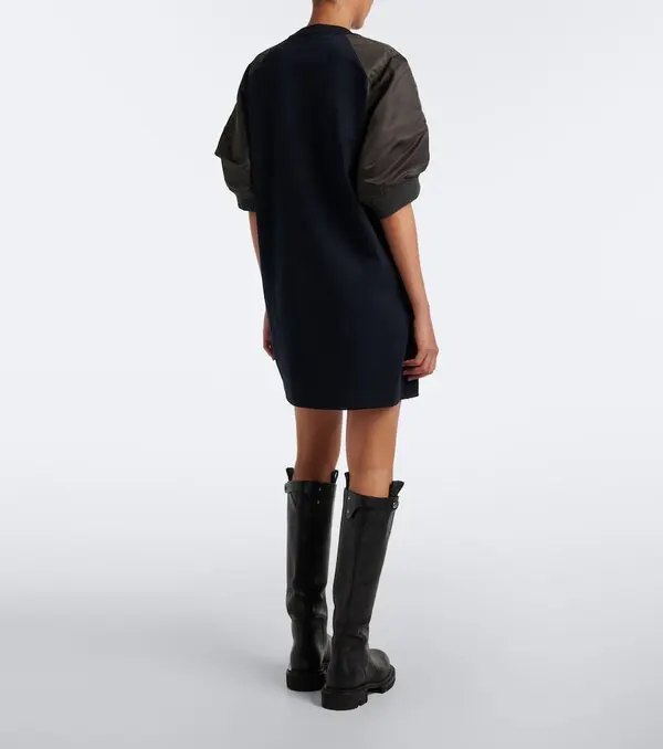 Sacai Cotton Mini Dress With Nylon Sleeves