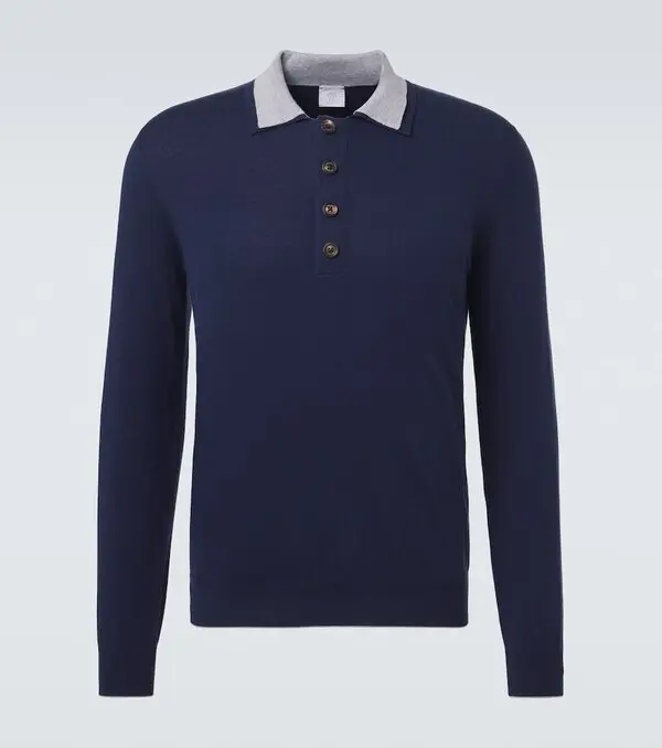 Eleventy Cotton And Cashmere Polo Sweater - Blue