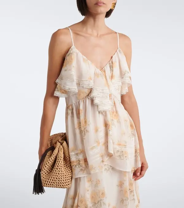 XU ZHI Floral Lace-trimmed Top