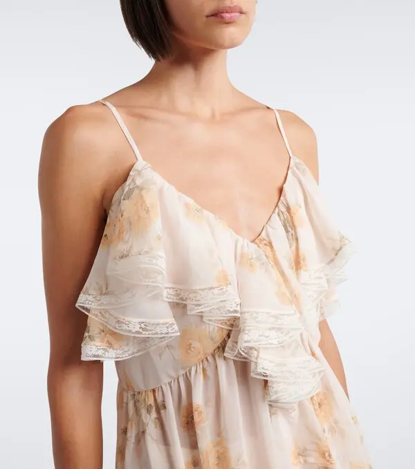 XU ZHI Floral Lace-trimmed Top