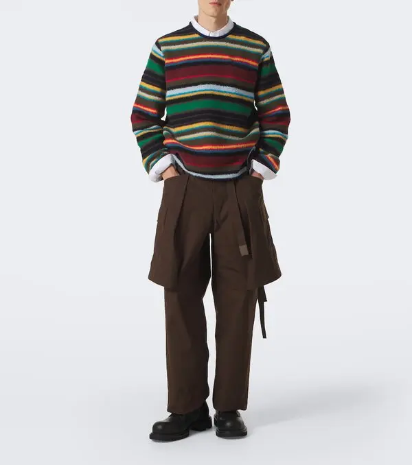 Sacai Striped Wool-blend Crewneck Sweater