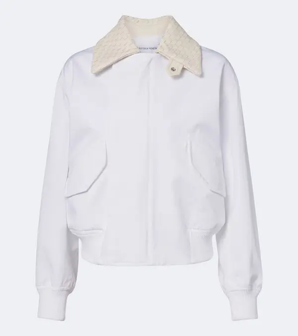 Bottega Veneta Intrecciato Cotton Blouson Jacket - White