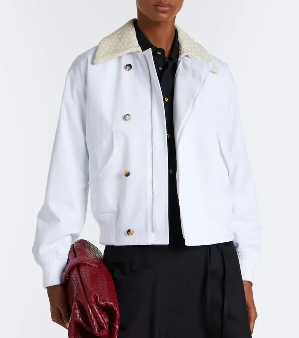 Bottega Veneta Intrecciato Cotton Blouson Jacket - White