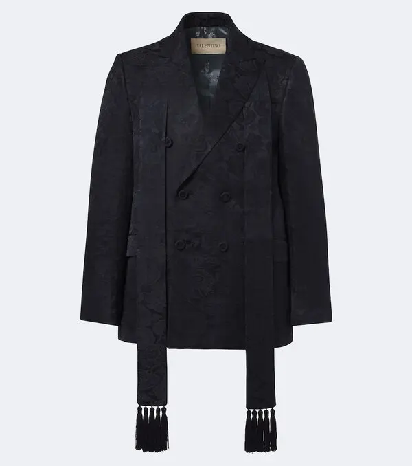 Valentino Garavani Floral Jacquard Linen And Silk Blazer - Blue