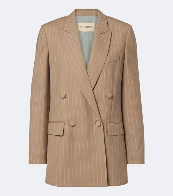 Valentino Garavani Pinstripe Virgin Wool Double-breasted Blazer - Beige
