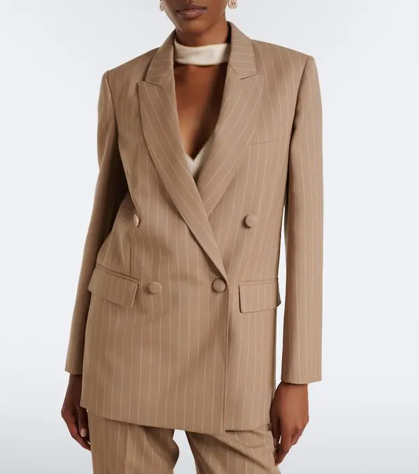 Valentino Garavani Pinstripe Virgin Wool Double-breasted Blazer - Beige
