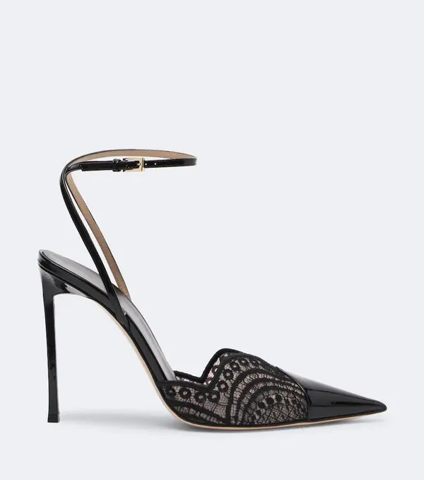 TOM FORD Lace And Patent Leather Pointed Toe Pumps