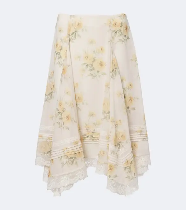 XU ZHI Floral Asymmetric Lace-trimmed Midi Skirt - White