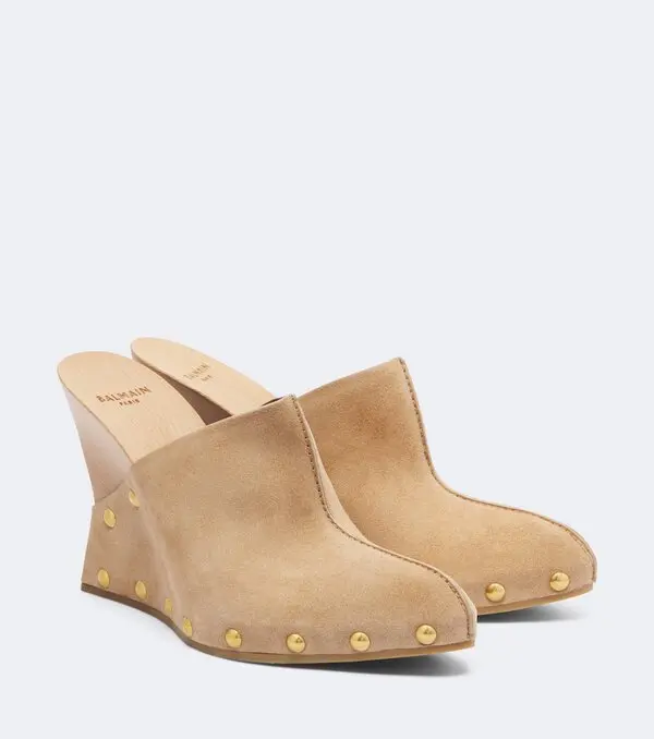 Balmain Suede Wedge Clogs