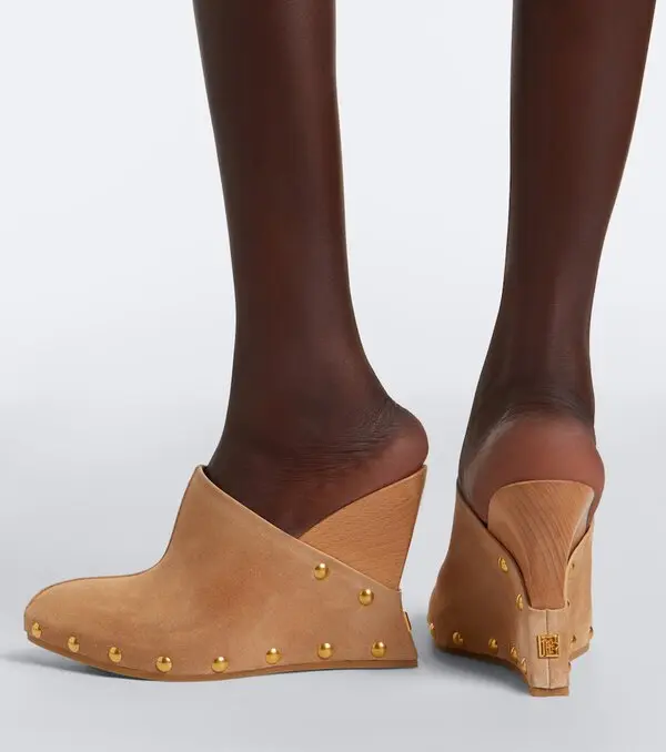 Balmain Suede Wedge Clogs
