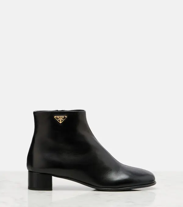 Prada Leather Ankle Boots With Zip Closure