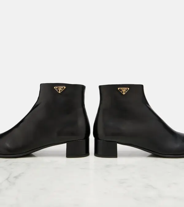 Prada Leather Ankle Boots With Zip Closure