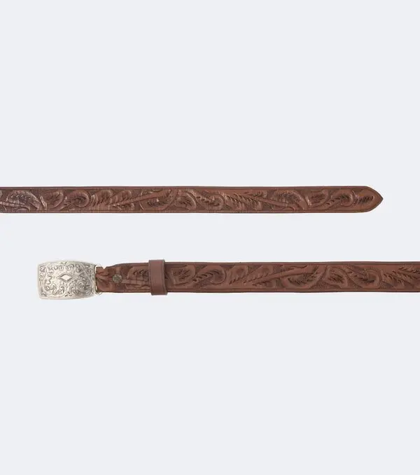 Ralph Lauren Embossed Leather Belt With Silver Buckle