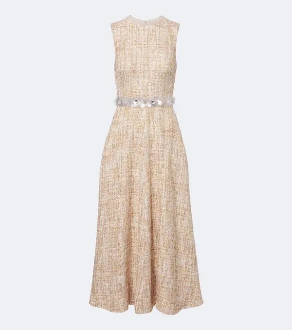 Safiyaa Maisie Embellished Tweed Midi Dress - Pink