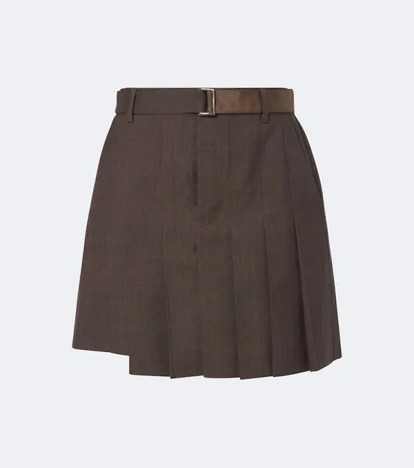 Sacai Pleated Asymmetric Wool Skort - Brown