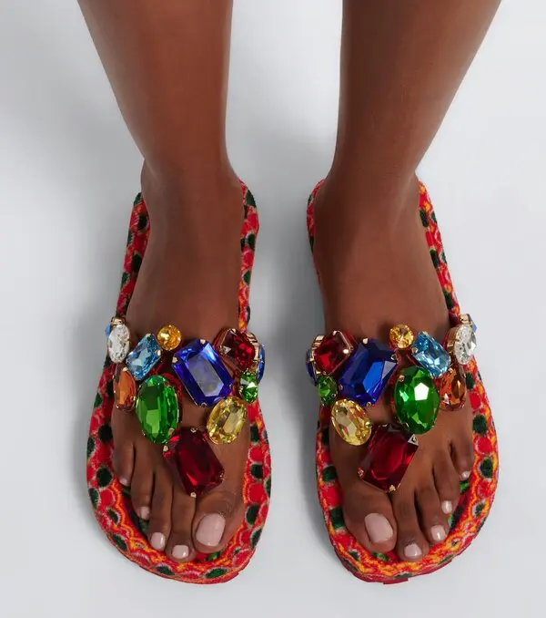 Dolce & Gabbana Embellished Leather Thong Sandals