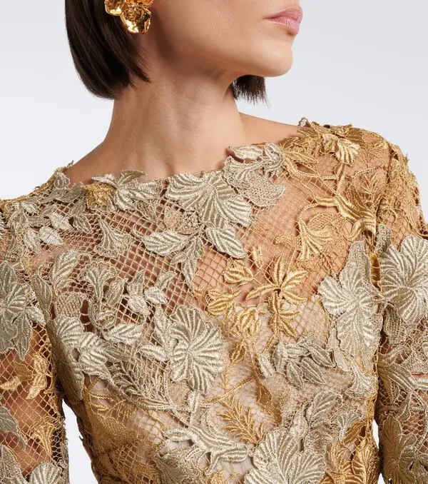 Oscar De La Renta Guipure Lace Gown - Gold