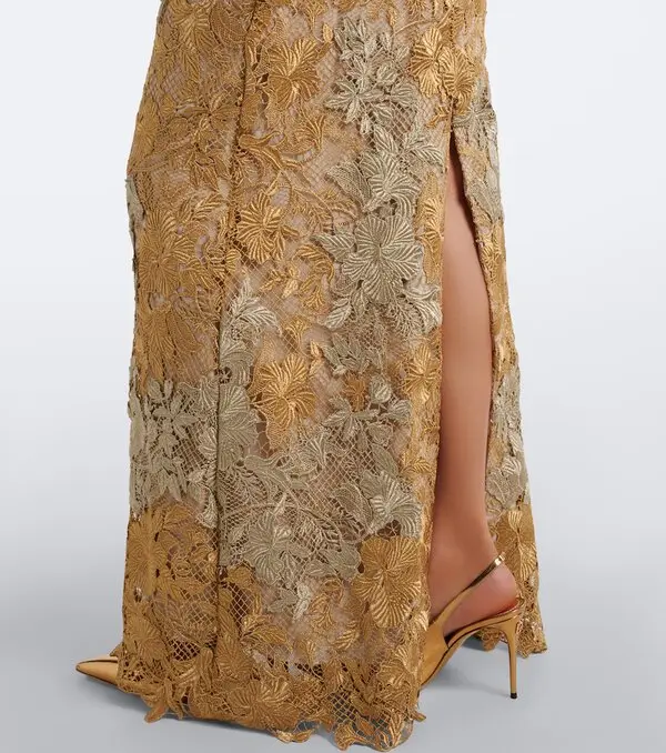 Oscar De La Renta Guipure Lace Gown - Gold