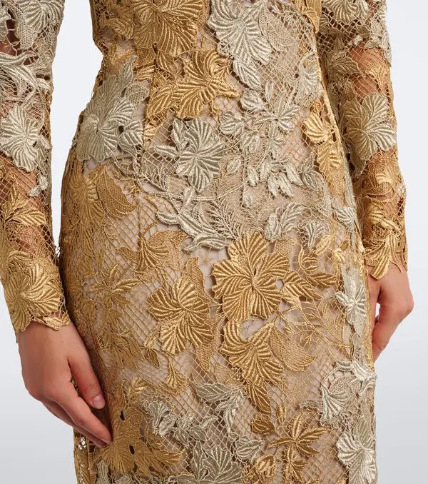 Oscar De La Renta Guipure Lace Gown - Gold