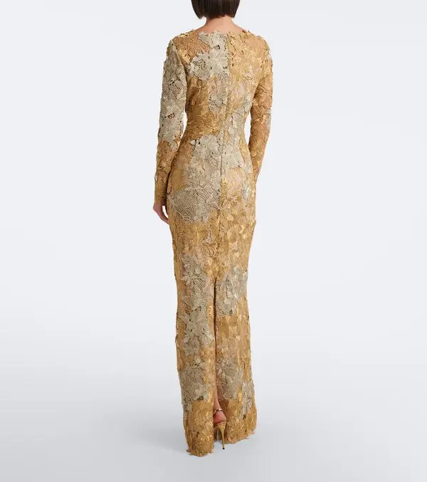 Oscar De La Renta Guipure Lace Gown - Gold