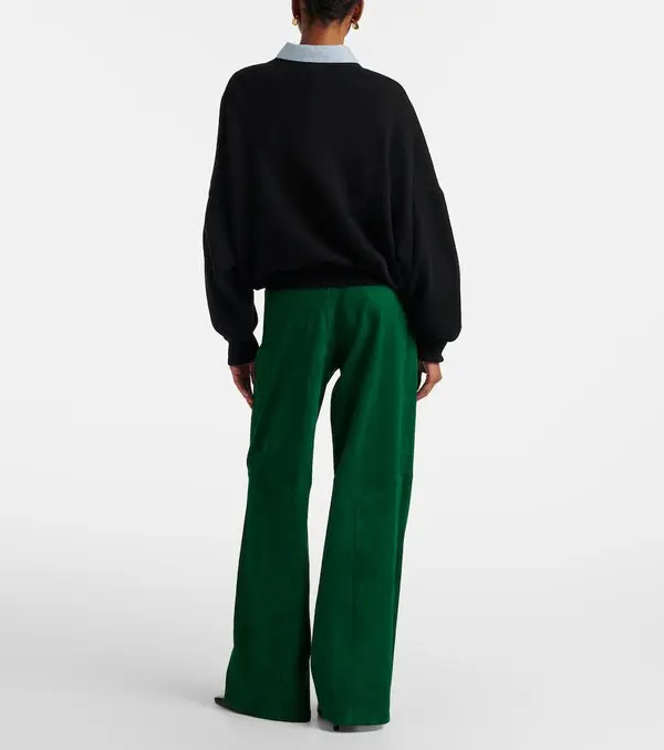 Stouls My Theo Suede Wide-leg Pants - Green