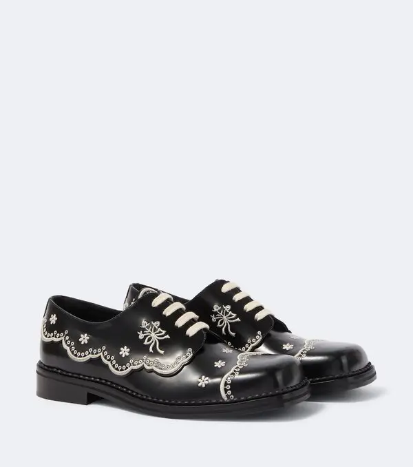 Simone Rocha Embroidered Leather Brogues - Black
