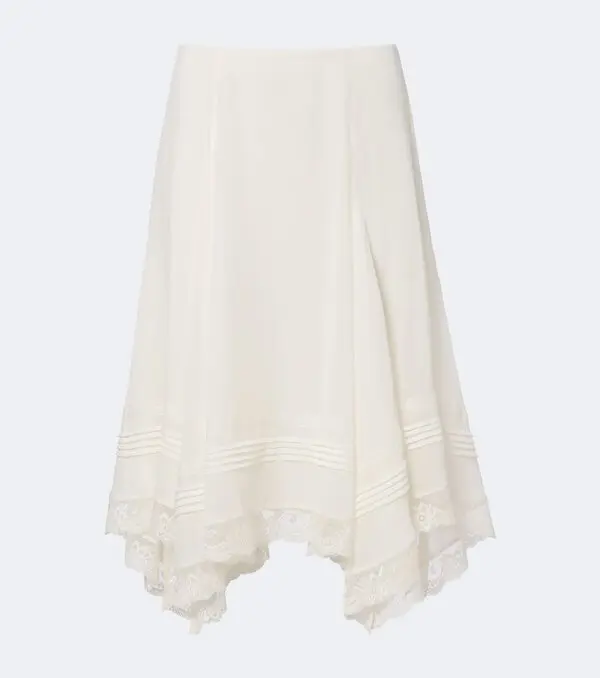 XU ZHI Asymmetric Lace-trimmed Midi Skirt - White