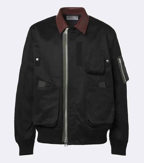 Sacai Leather-trimmed Cotton Blouson Jacket - Black