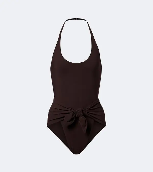 Alaïa Ala�a Draped Halterneck Swimsuit - Brown