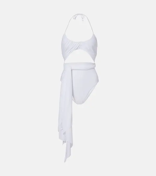 Alaïa Draped Halterneck One-piece Swimsuit - White
