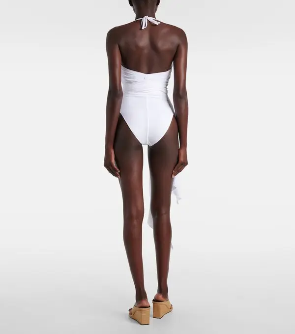 Alaïa Halterneck Draped Swimsuit - White