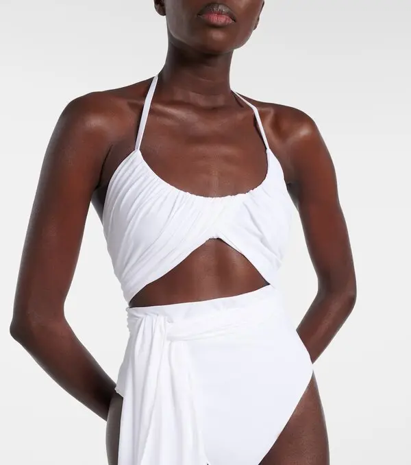 Alaïa Halterneck Draped Swimsuit - White