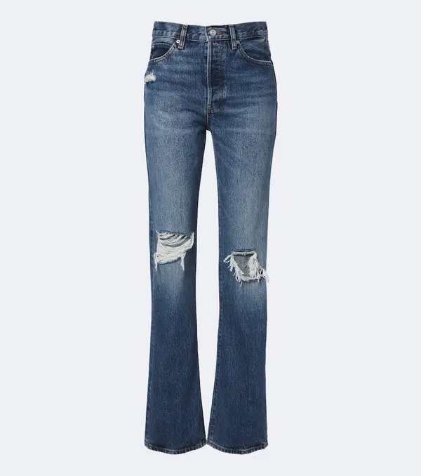 FRAME The Vertical Distressed Straight Jeans - Blue