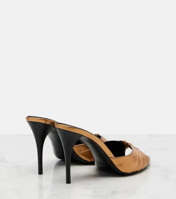 Saint Laurent Babylone Metallic Leather Mules - Gold
