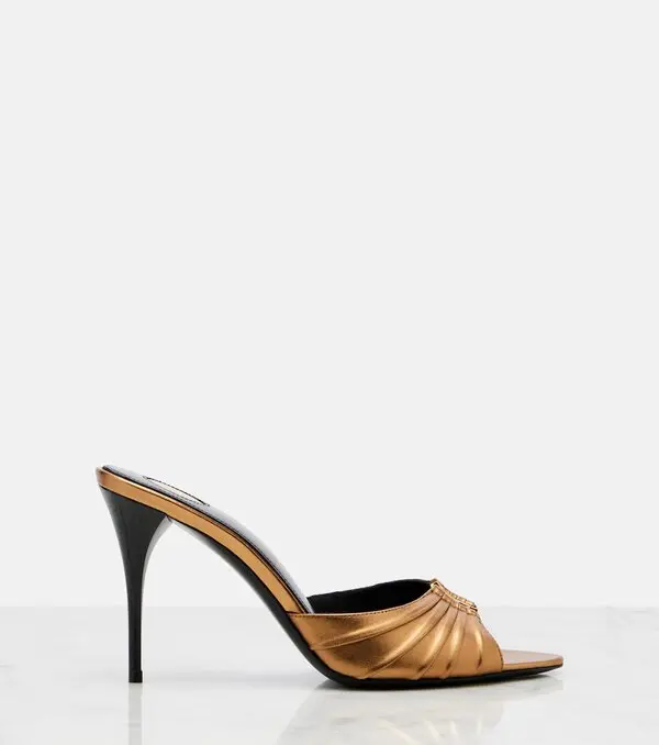 Saint Laurent Babylone Metallic Leather Mules - Gold