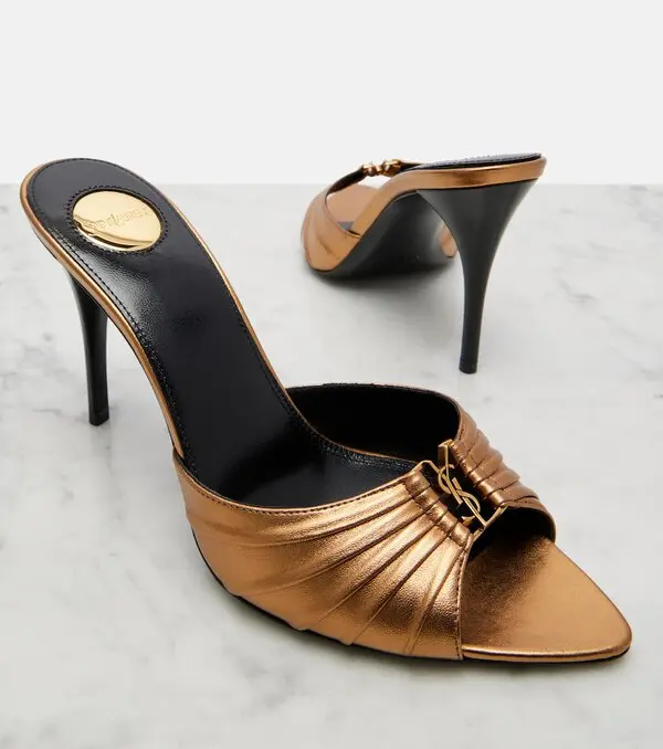 Saint Laurent Babylone Metallic Leather Mules - Gold