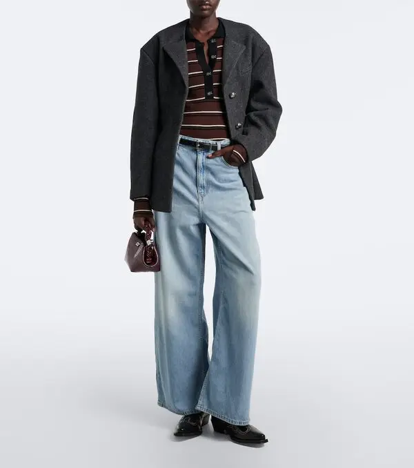 GANNI Striped Wool Polo Sweater - Brown