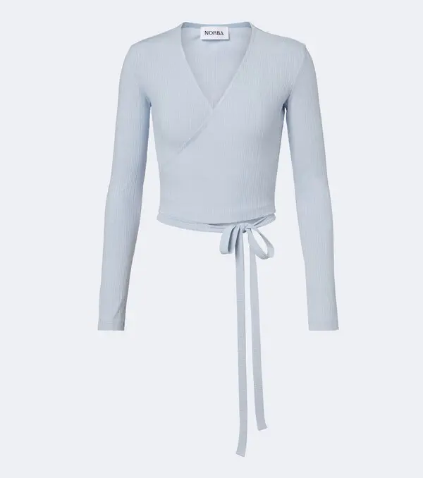 NORBA Ribbed-knit Wrap Top - Blue