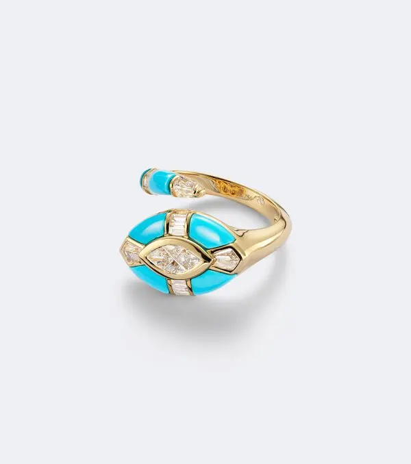 Shay Jewelry Riviera 18kt Pinky Ring With Diamonds And Turquoise - Gold