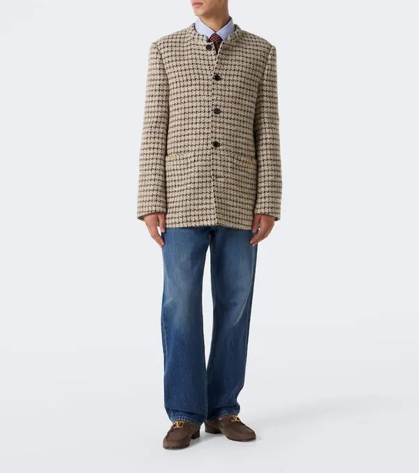 Valentino Garavani Houndstooth Wool And Silk-blend Boucl� Blazer