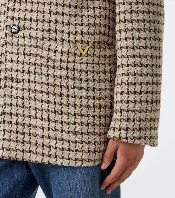 Valentino Garavani Houndstooth Wool And Silk-blend Boucl� Blazer
