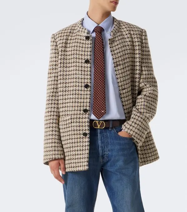 Valentino Garavani Houndstooth Wool And Silk-blend Bouclé Blazer