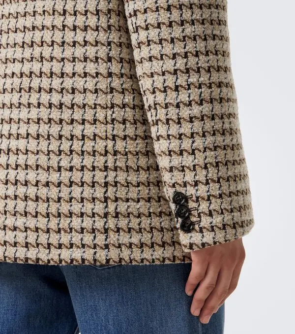 Valentino Garavani Houndstooth Wool And Silk-blend Bouclé Blazer