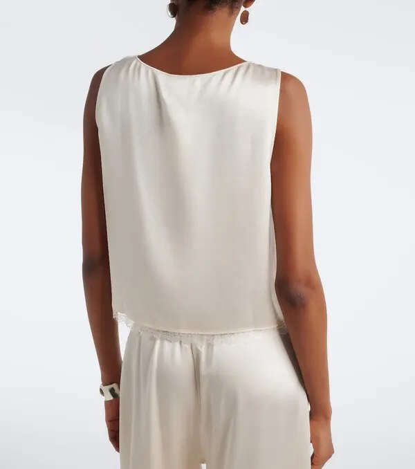 LESET Lace-trimmed Satin Crop Top - White