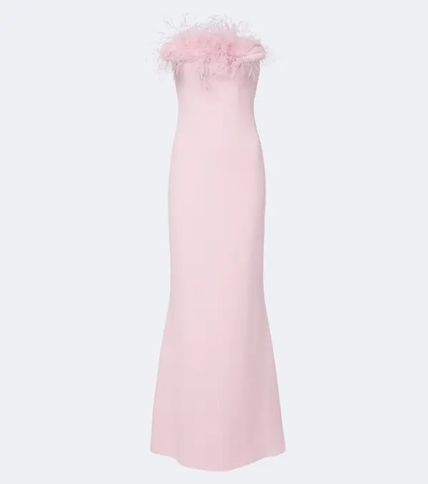 Safiyaa Soshin Feather-trimmed Cr�pe Gown - Pink