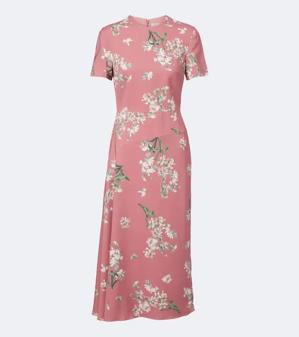 Erdem Floral Asymmetric Cady Midi Dress - Pink