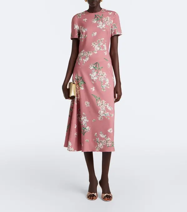 Erdem Floral Asymmetric Cady Midi Dress